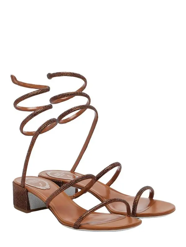 Rene Caovilla Cleo 40 Embellished Satin Sandals - Brown
