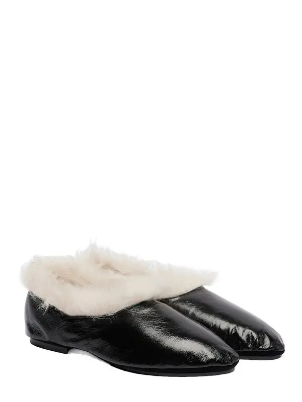 JIL SANDER Shearling-trimmed Leather Slip-on Shoes - Black