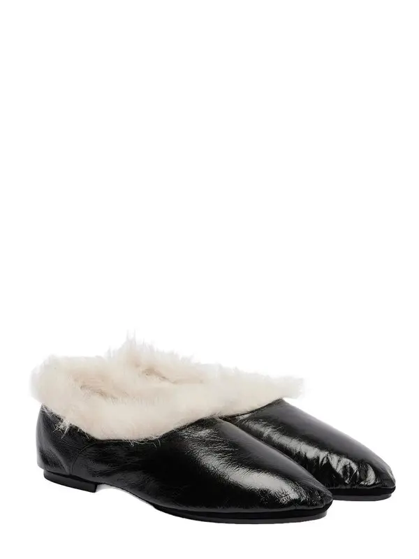 JIL SANDER Shearling-trimmed Leather Slip-on Shoes - Black