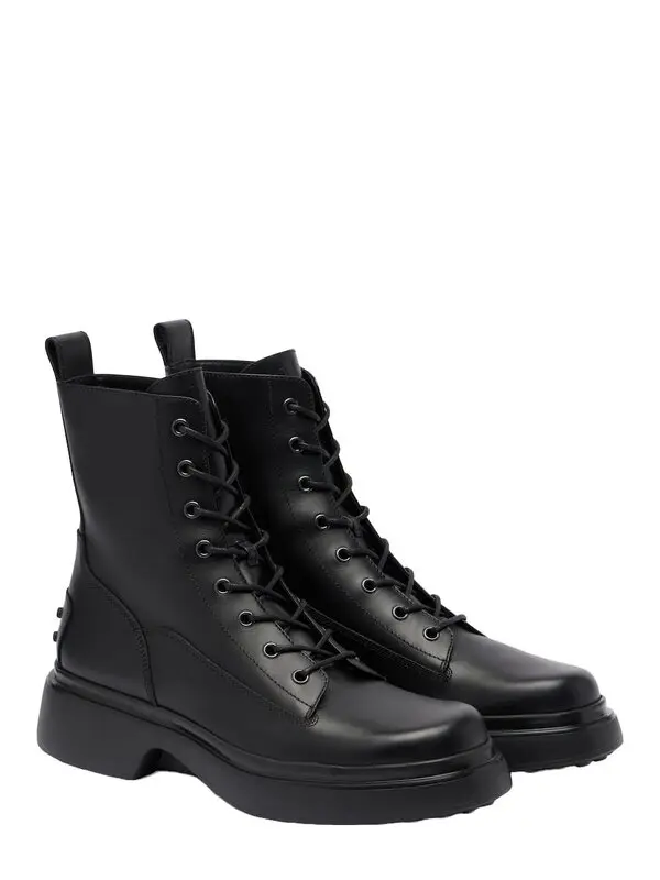 TOD'S Leather Combat Boots - Black
