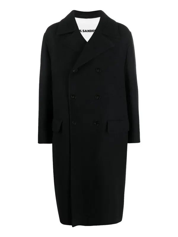 JIL SANDER Double-breasted Virgin Wool Coat - Black