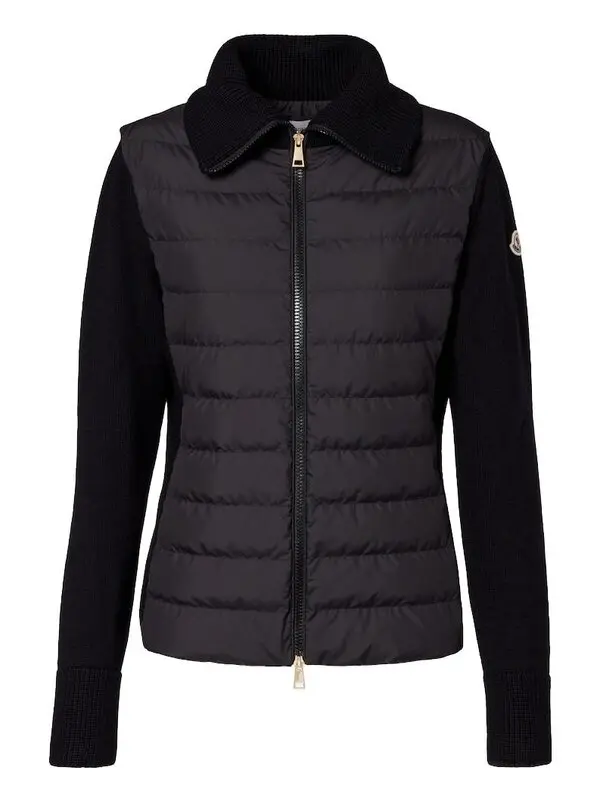 Moncler Down-paneled Virgin Wool Cardigan - Black