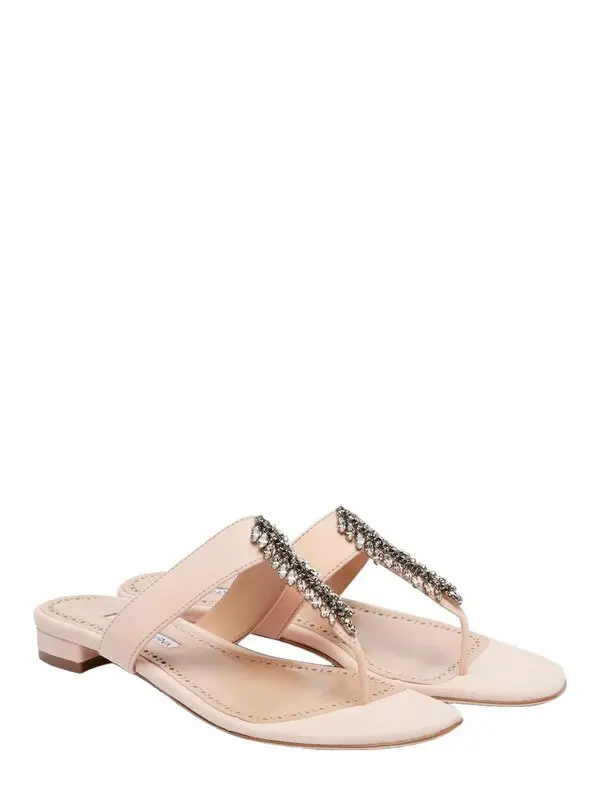 Manolo Blahnik Bizaba Embellished Suede Thong Sandals - Pink
