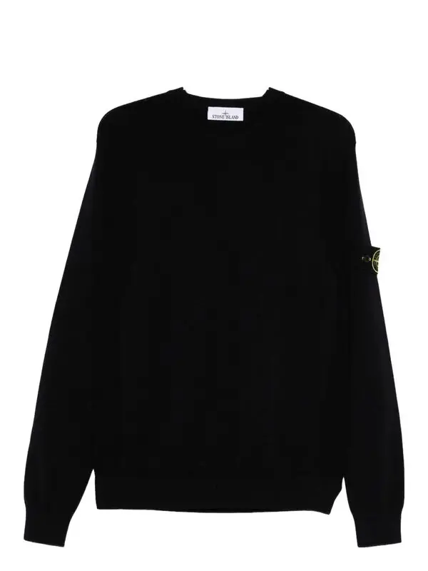 Stone Island Crew Neck Sweater With Logo Patch - Blue