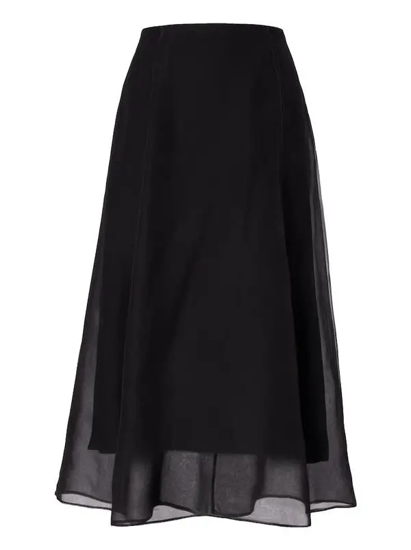 Brunello Cucinelli Silk Organza Midi Skirt - Black