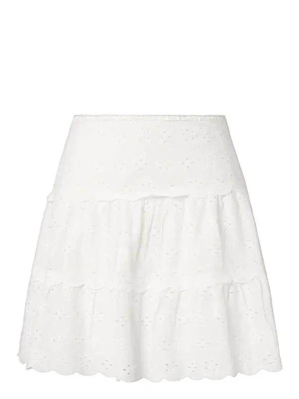 Rixo Cassandra Scalloped Cotton Miniskirt - White