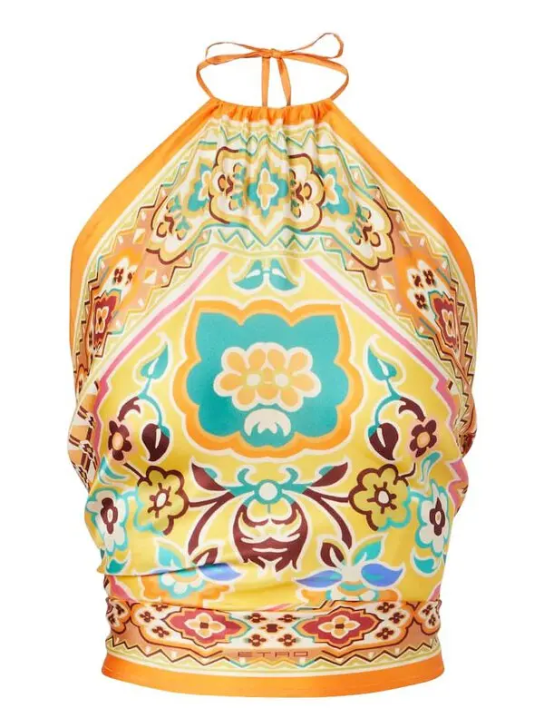 Etro Halterneck Printed Silk Top - Multicoloured