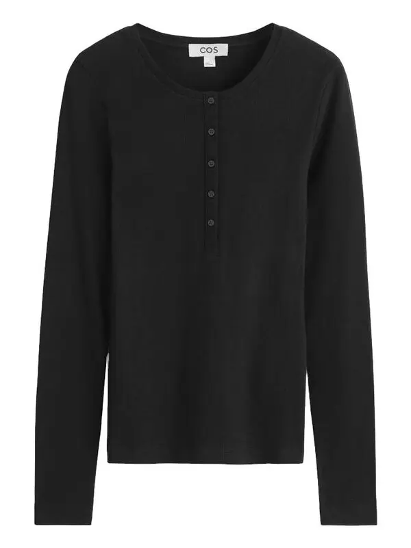 Cos Long-sleeved Henley Top - Black
