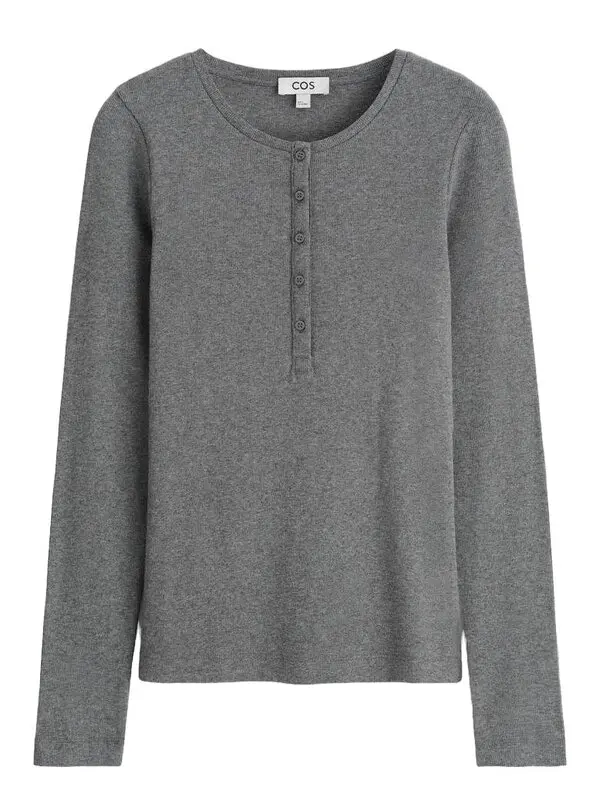 Cos Long-sleeved Henley Top - Gray