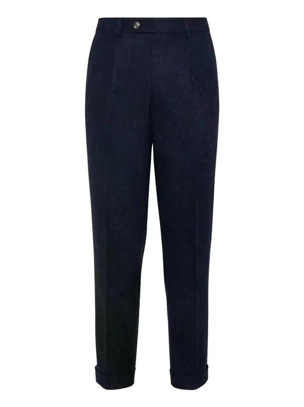 Brunello Cucinelli Pleated-front Speckled-pattern Trousers - Blue