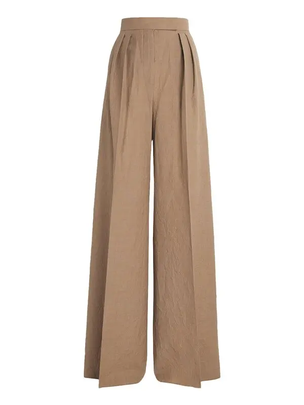 Max Mara Virgin Wool Wide Leg Trousers - Beige