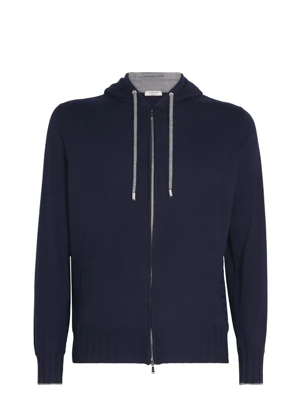 FIORONI CASHMERE Cashmere Full Zip Hoodie - Navy