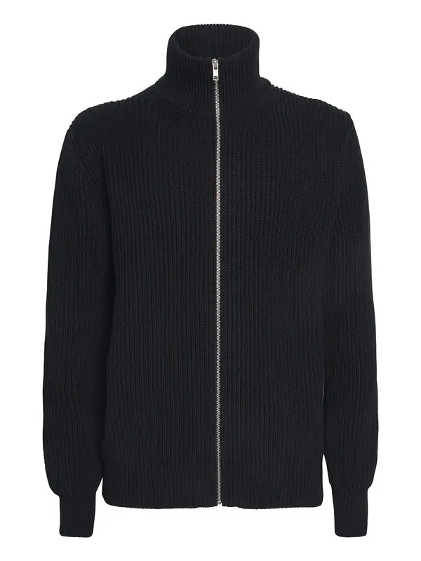MAISON MARGIELA Rib-knit Zip-up Cardigan - Black