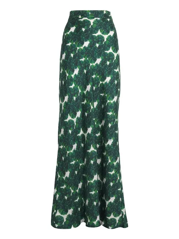 Max Mara Printed Silk Maxi Skirt - Green
