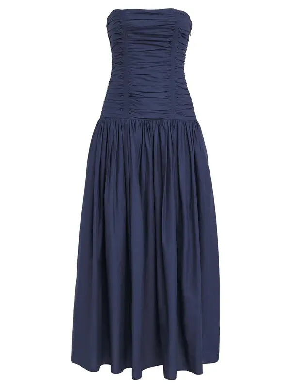 Matteau Organic Cotton Strapless Midi Dress - Blue