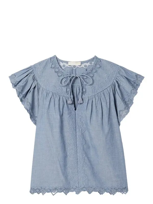 Ulla Johnson Effie Embroidered Cotton Blouse - Blue