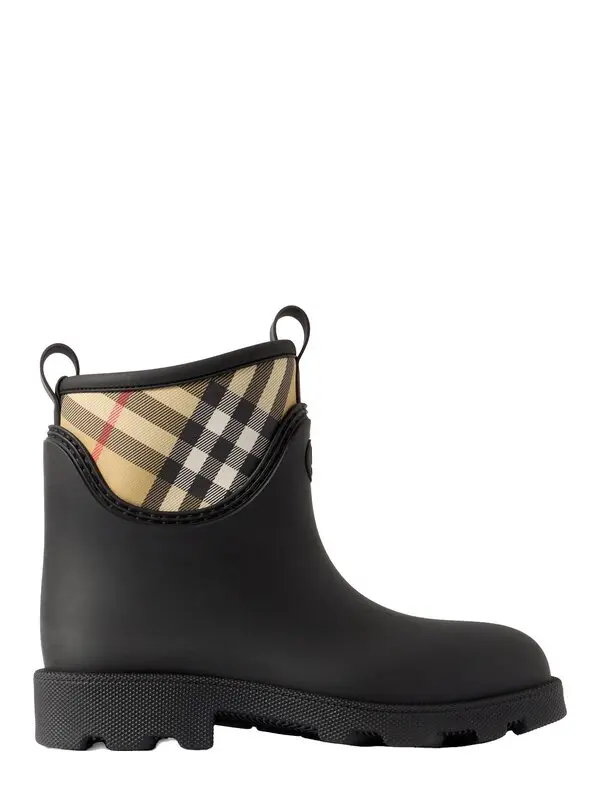 Burberry Checked Nylon-paneled Rubber Ankle Boots - Black