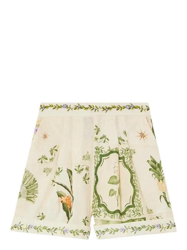Agua Bendita Rommy Wild Embroidered Linen Shorts - Cream