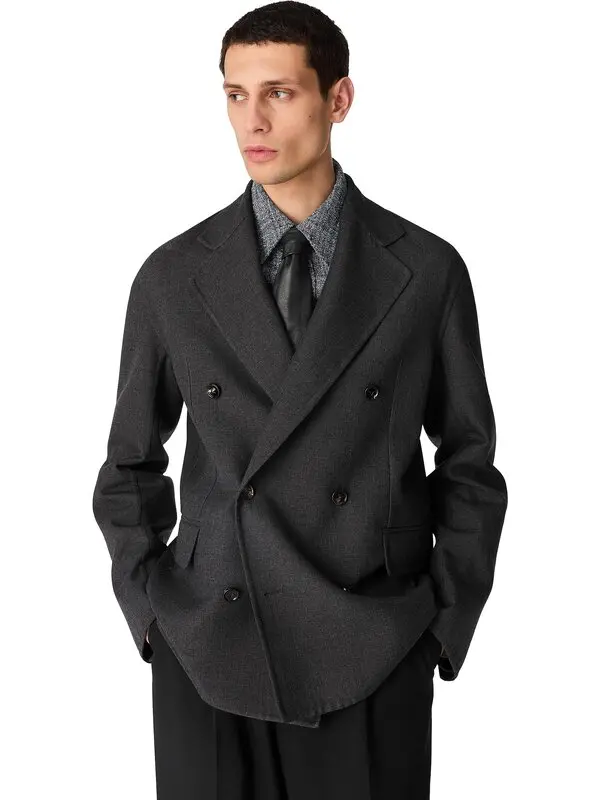 Bottega Veneta Splitable Wool Double-breasted Jacket - Anthracite Melange