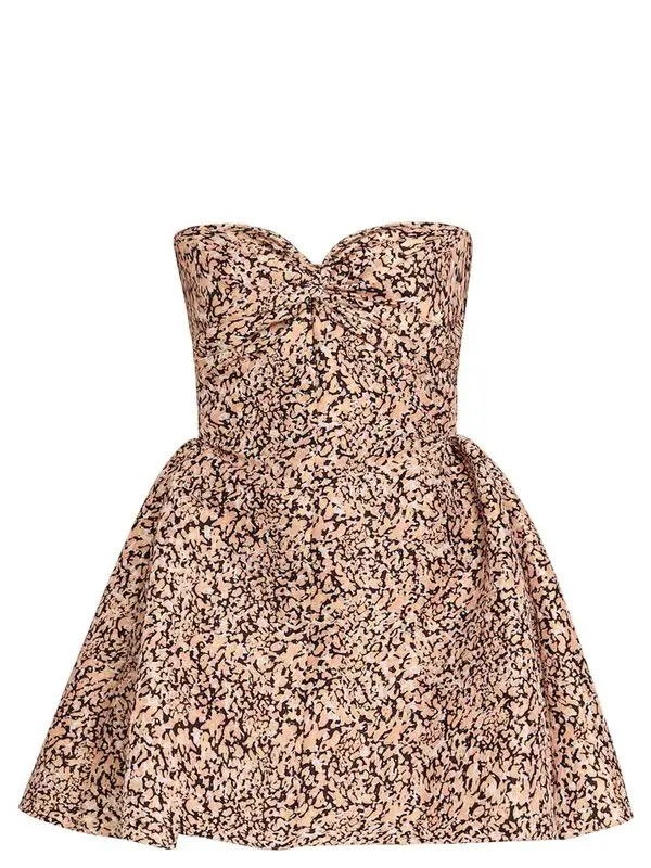 KIKA VARGAS Rossy Leopard Taffeta Strapless Mini Dress - Camel