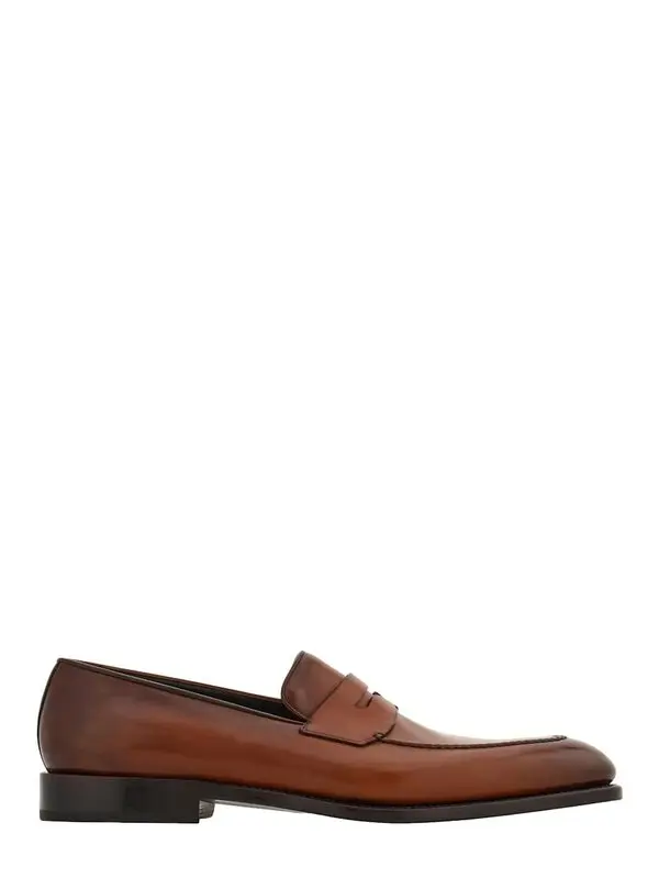 FERRAGAMO Brandy Tramezza Leather Penny Loafers - Brown
