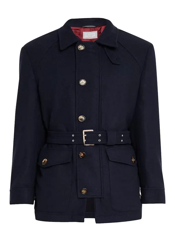 Brunello Cucinelli Cashmere Belted Utility Coat - Cmd05 Navy