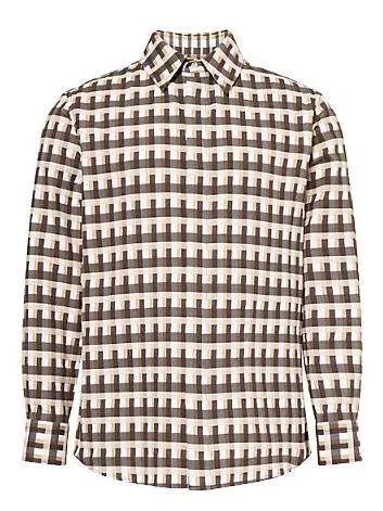 Bottega Veneta Check-print Relaxed-fit Cotton-poplin Shirt - Chalk/fondant/beige