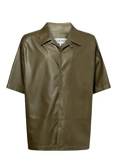 Loewe Relaxed-fit Short-sleeve Leather Shirt - Khaki Green