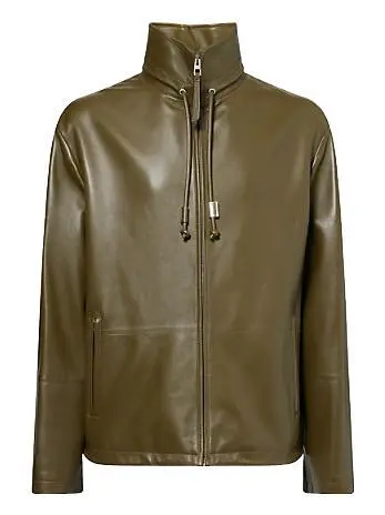 Loewe Relaxed-fit High-neck Leather Jacket - Khaki Green