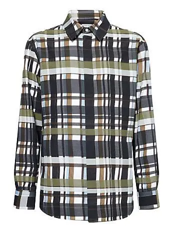 Bottega Veneta Check-print Long-sleeves Cotton-poplin Shirt - Black Green Blue