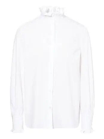 Valentino Garavani Ruffle-trim Long-sleeve Cotton Shirt - Bianco Ottico