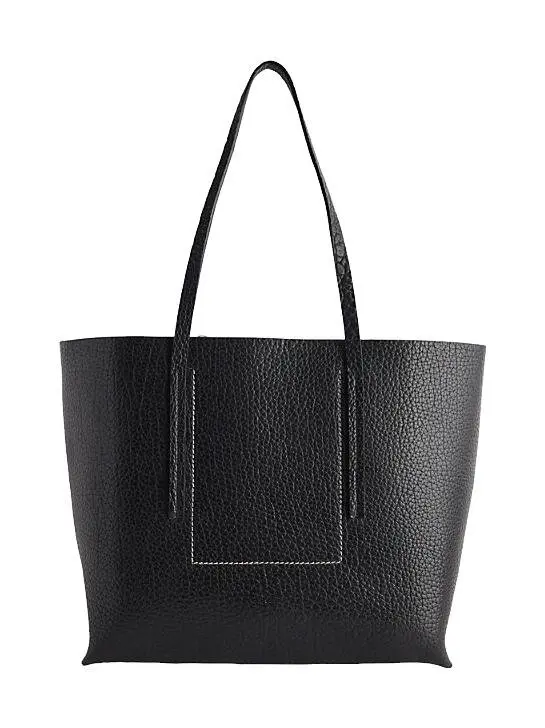 Rick Owens Leather Shopper Bag With Contrast Stitching - Black