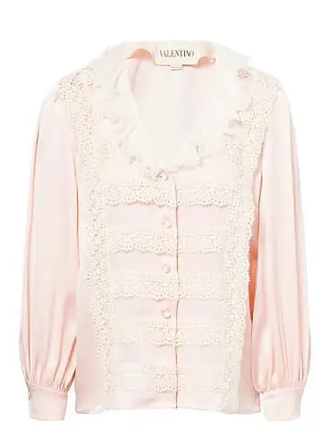 Valentino Garavani Silk Shirt With Lace Trim - Cipria Avorio