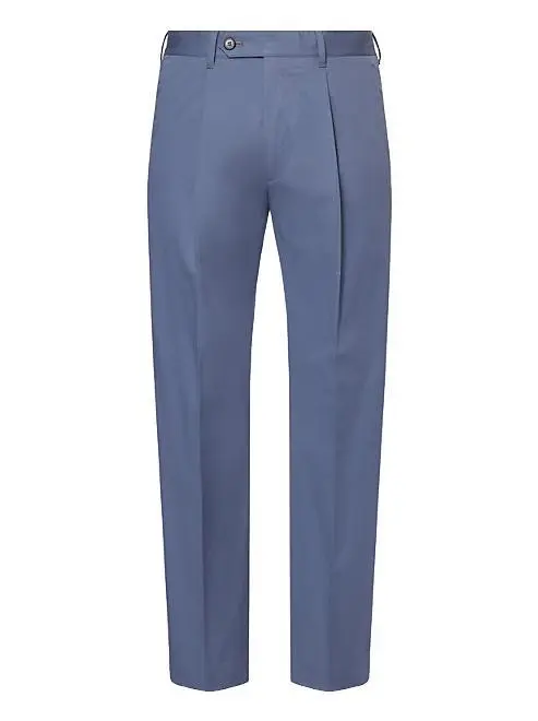 Paul Smith Regular-fit Tapered-leg Stretch-cotton Trousers - Petrol Blue