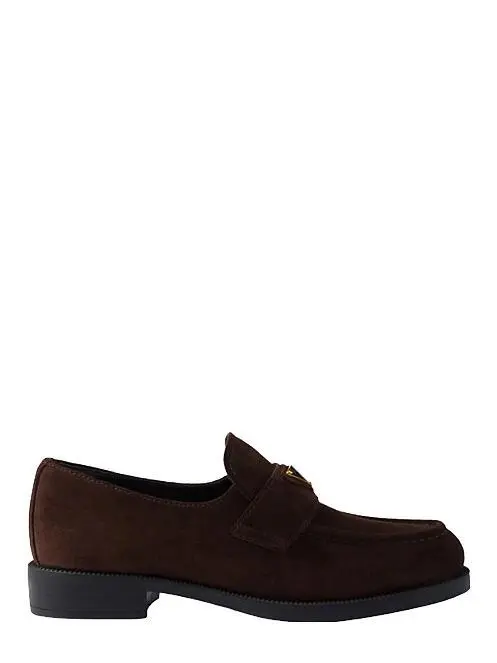 Prada Triangle Logo-plaque Suede Loafers - Brown