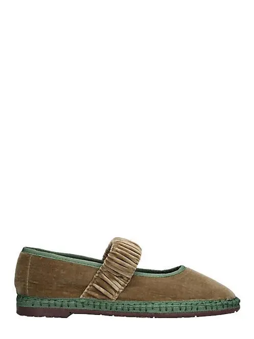 FLABELUS Mafalda Velvet Ballet Flats - Green Comb