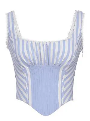 House Of Cb Striped Pin-tuck Corset Top - Stripe Blue