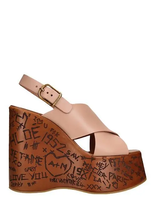 Chloé Maxime Leather Platform Wedge Sandals - Pink