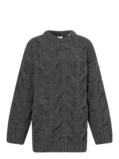 Bottega Veneta Round-neck Cable-knit Wool Jumper - Anthracite