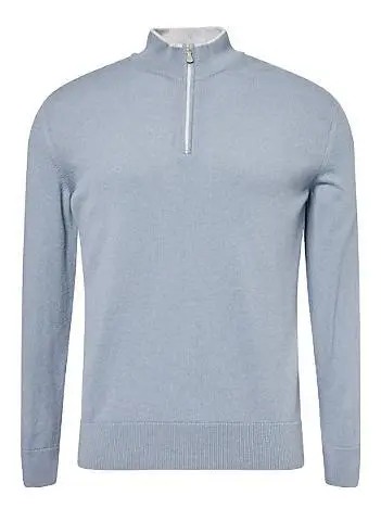 Eleventy Half-zip High-neck Cashmere Jumper - Baby Blue And Light Gray
