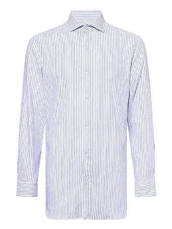 Dunhill Striped-pattern Long-sleeved Cotton Shirt - White Navy