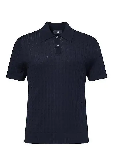 Dunhill Cable-knit Short-sleeves Cotton And Silk Polo Shirt - House Navy
