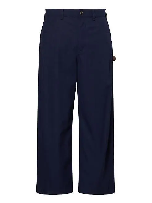 Loewe Relaxed-fit Wide-leg Cotton-poplin Trousers - Navy Blue