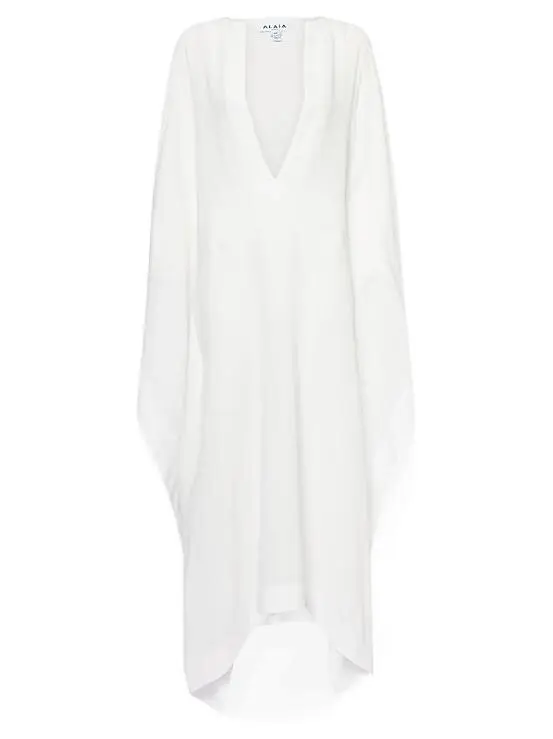 Alaïa Plunge-neckline Textured Woven Kaftan Dress - Blanc