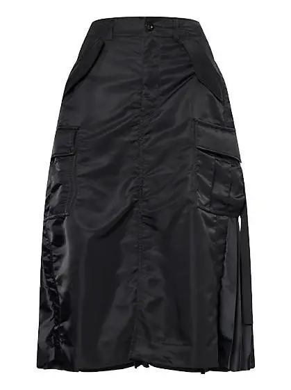 Sacai Pleated Woven Midi Skirt - Black