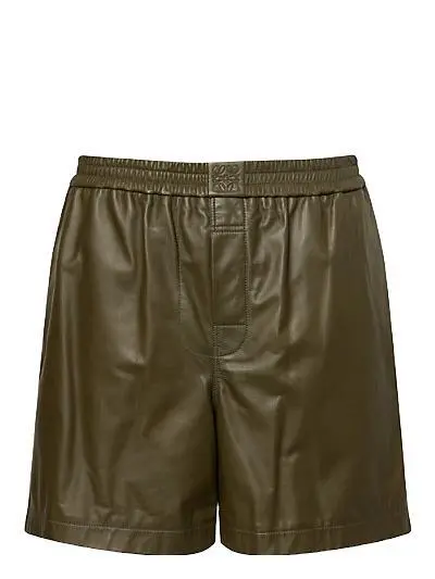 Loewe Monogram Relaxed-fit Leather Shorts - Khaki Green