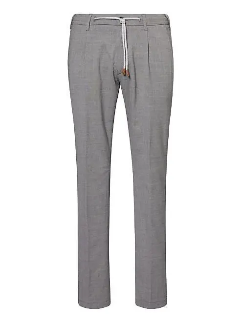 Eleventy Drawstring Tapered-leg Stretch-wool Trousers - Light Melange Gray