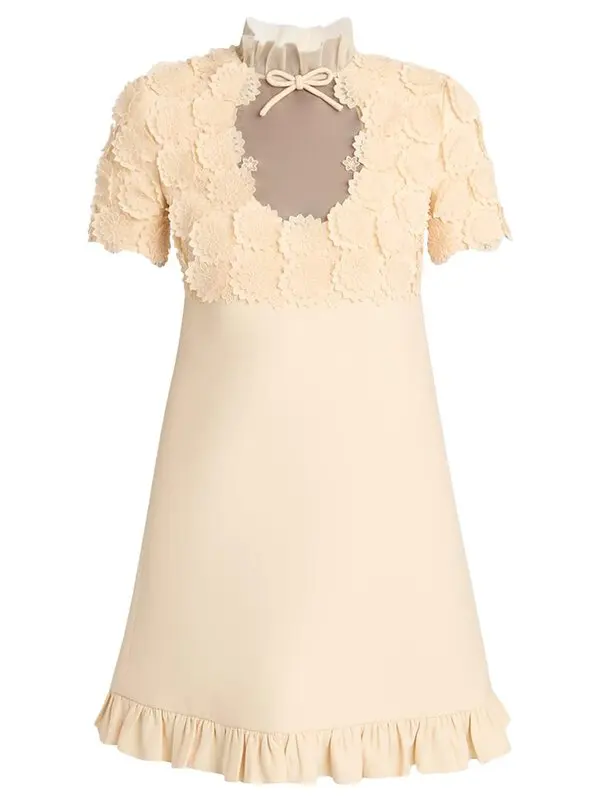 Valentino Garavani Floral Appliqué Crepe Mini Dress - Nude