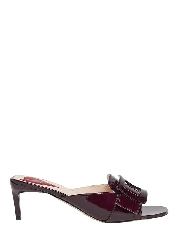 ROGER VIVIER Patent Leather Buckle Mule Sandals - Dark Violet