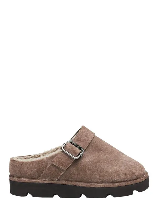 Brunello Cucinelli Shearling-lined Suede Mules - Grey